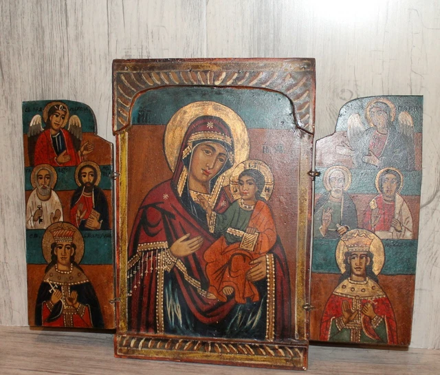 The Virgin Mary Jesus Christ Child Vintage Orthodox Hand Painted Icon