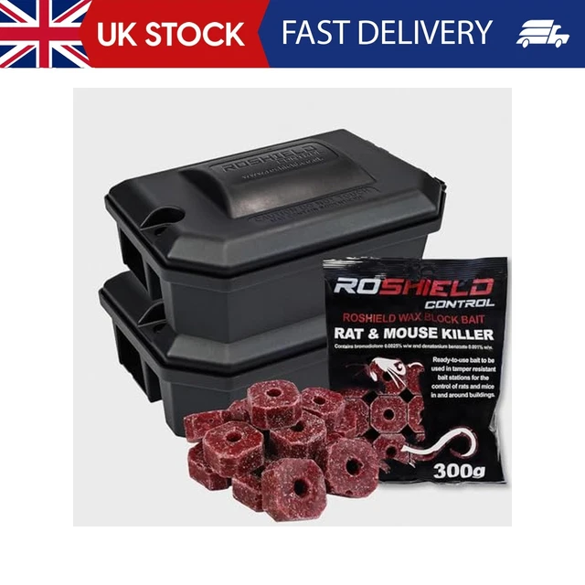 ROSHIELD EXTERNAL TAMPER Proof Rodent Bait Box & Wax Block Rat Poison ...