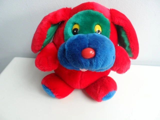 VINTAGE 1988 ARCHIE The Dog Red Blue Green 8" Soft Toy Plush Teddy ...