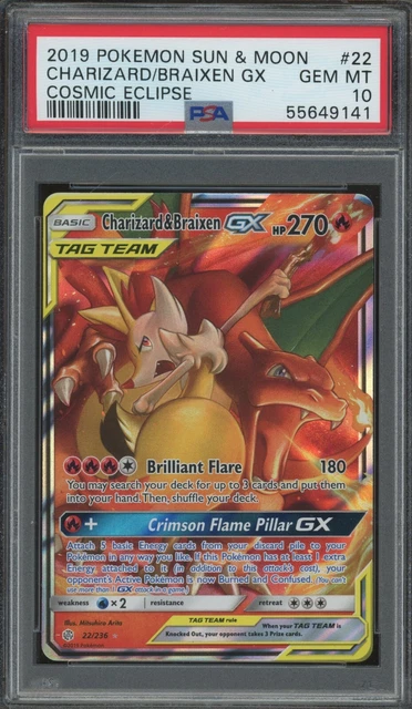 POKEMON CHARIZARD & Braixen GX Cosmic Eclipse Ultra Rare #22 PSA 10 Gem ...