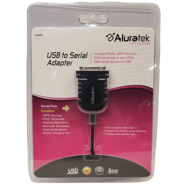 ALURATEK AUS100 USB to Serial DB9 Adapter For POS Terminals, GPS ...