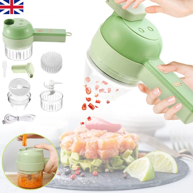 4 IN 1 Mini Electric Vegetable Cutter Set Wireless Garlic Mincer Masher ...