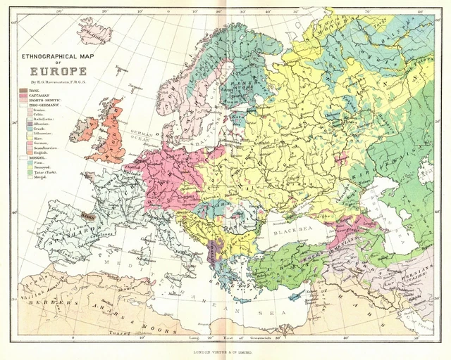 ANTIQUE COLOUR MAP Europe Ethnographical Map Of Europe 1878 £18.50 ...