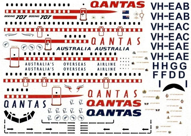 1/144 HAWKEYE DECALS 041-144; QANTAS Boeing 707-338 V-Jet 1970s $21.95 ...