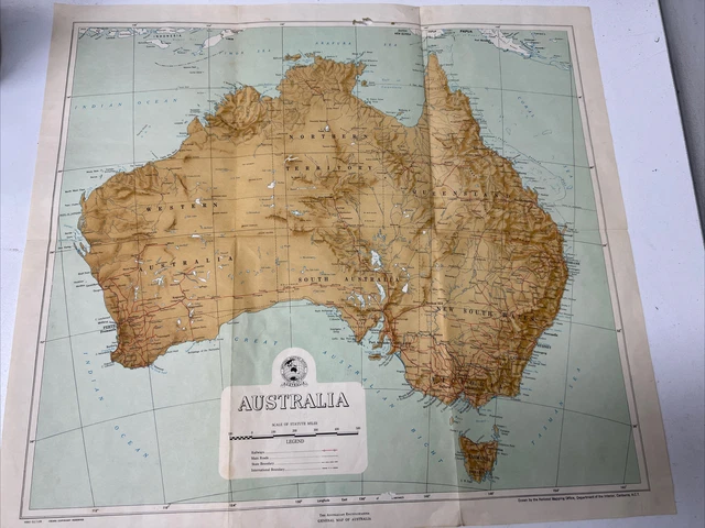 VINTAGE MAP AUSTRALIA GENERAL MAP 1940s NATIONAL MAPPING OFFICE ARTWORK ...