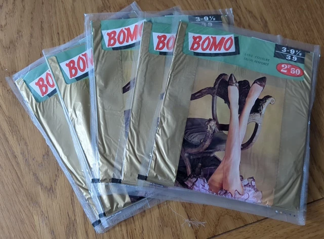 ANCIEN VINTAGE 5 Paires De Bas Nylon Bomo Neuf T3 39 Sans Couture Talon ...