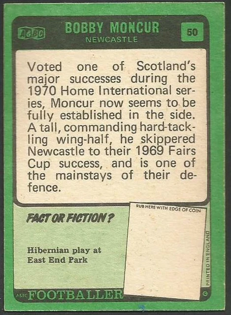 A &BC 1970 Green Back Scottish Footballers- #050-Newcastle United-Bobby ...