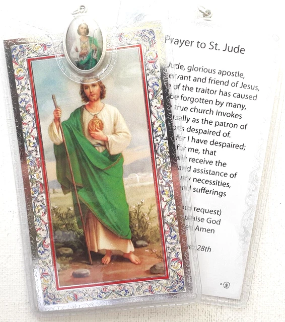 ST. JUDE Prayer Card, Silver Foil Highlights & Coloured Saints Medal £2 ...