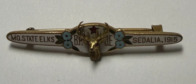 MISSOURI STATE ELKS BPOE - SEDALIA 1915 - Enamel Bar Pin, 2.25”, Gold ...