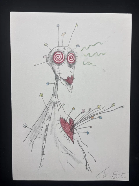 TIM BURTON drawing on old paper signed stamped vintage $140.10 ...