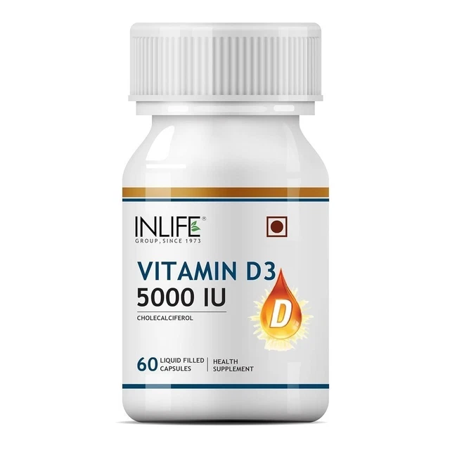 INLIFE VITAMIN D3 5000 IU with Coconut Oil 60 Softgels for Bone ...