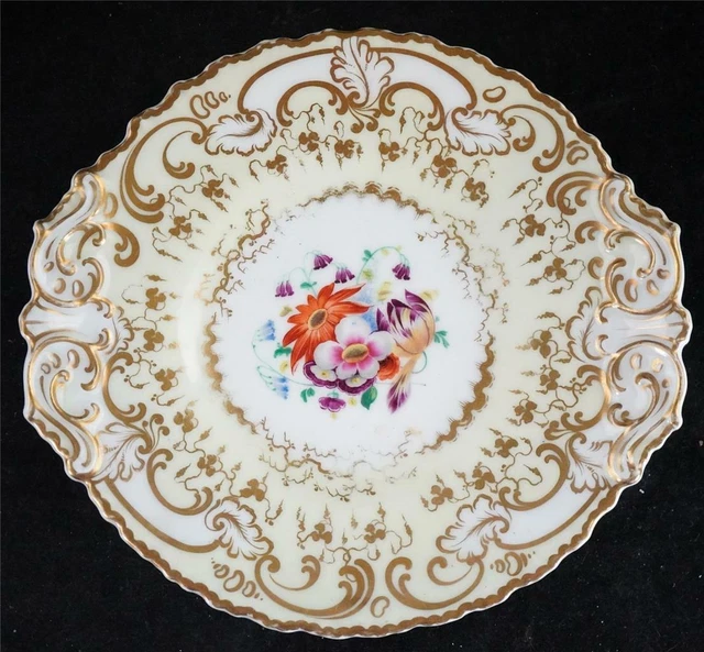 ANTIQUE GRAINGER WORCESTER Porcelain Rococo Sandwich Plate Flowers ...