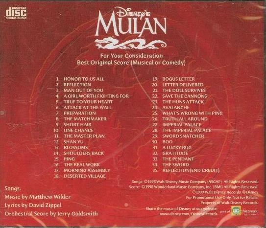 FOR YOUR CONSIDERATION Disneys Mulan Best Score FYC PROMO Music CD ...