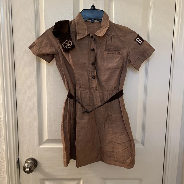 Vintage Girl Scout Brownie Uniform Dress With Belt And Socks £33 00