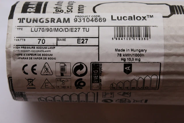 TUNGSRAM LUCALOX 70W E27 Elliptical HPS Sodium Lamp Opal Glass EXTERNAL ...