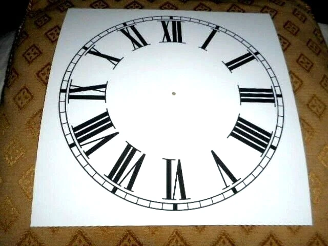 NEW CLOCK DIAL Face paper card 8" Minute Track Roman MATTE white square ...