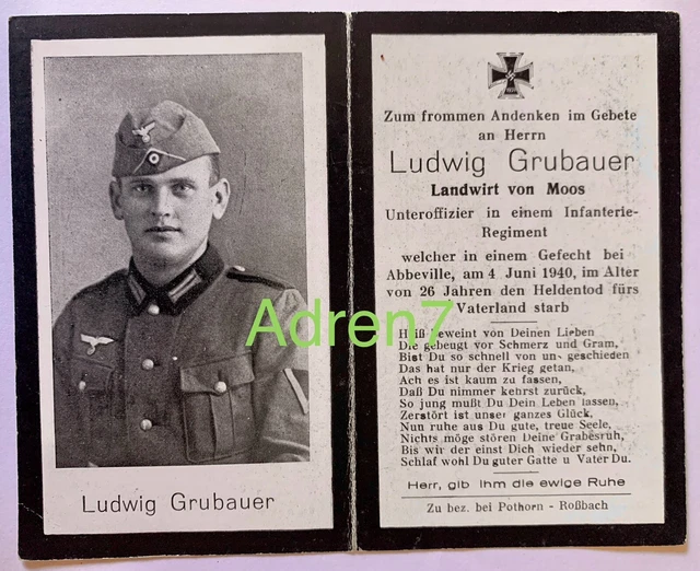 AVIS DE DÉCÈS soldat Allemand tué le 4 juin 1940 à Abbeville France ww2 EUR 12,00 - PicClick FR