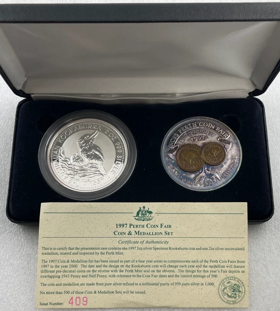 1997 AUSTRALIA KOOKABURRA Perth Coin Fair 2oz Coin & Medallion Set ...