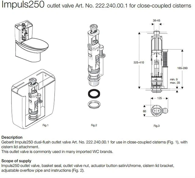 GEBERIT IMPULS 250 Twico 1 Dual Flush Valve Toilet Cistern Outlet Valve ...