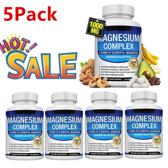 5X MAGNESIUM COMPLEX 1000mg,8Elemental Magnesium for Overall Wellness ...