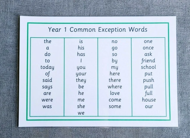 YEAR 1 COMMON Exception Words A4 Poster/ EYFS / KS1 / SEN / Home ...