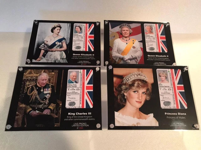 QUEEN ELIZABETH THE UK Royal Family ID card, set of 4 framed cards, 18 ...