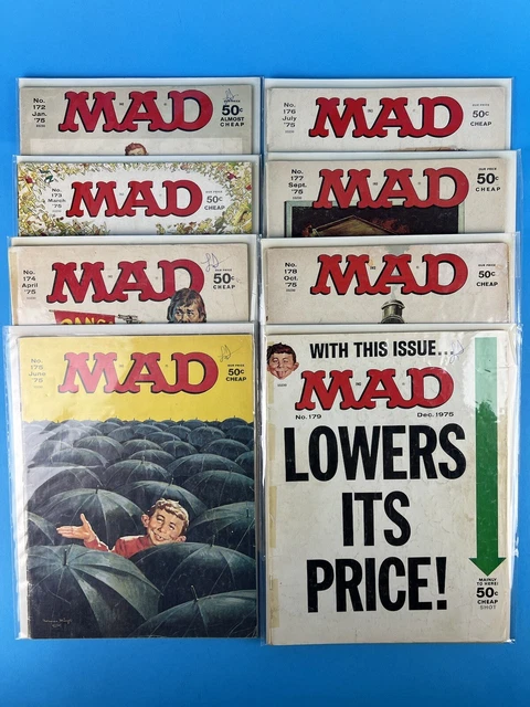 VINTAGE MAD MAGAZINE Lot - 1975 COMPLETE YEAR!! (ISSUES #172-179) G-FN ...