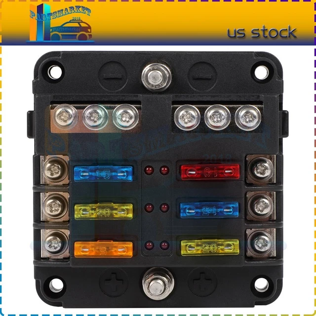 12V 6-WAY FUSE Box Block Holder With 12 Blade Fuses Negative For Car ...