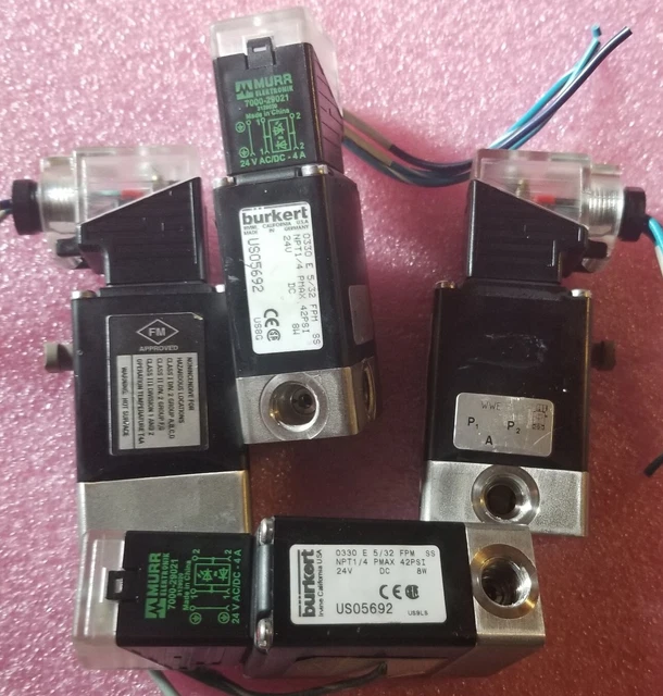 BURKERT 3/2 SOLENOID Valve 0330 E 5/32 FPM SS 1/4"NPT 42psi 24v ASCO ...
