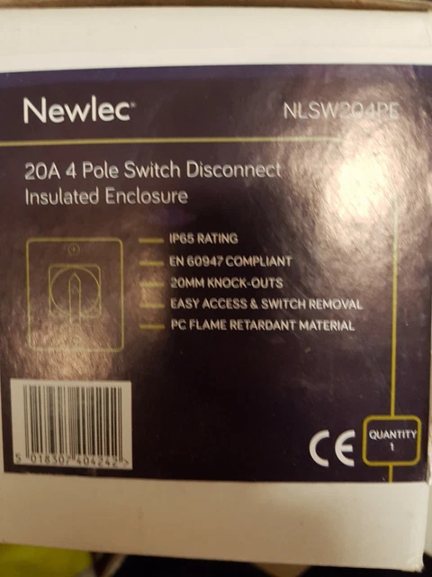 NEWLEC REXEL 20A 4 Pole Switch Disconnect Insulated - NLSW204PE - IP65 ...