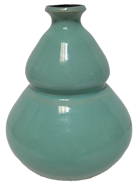 ART POTTERY GOURD Shape Celadon Green and Black Color Bud Vase, Signed ...