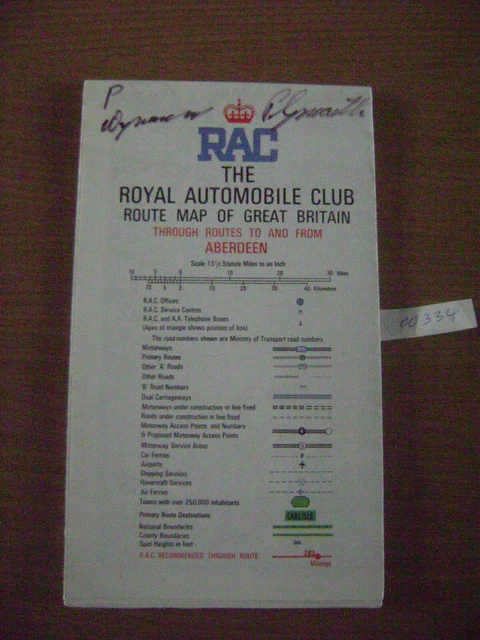 1975 RAC ROYAL Automobile Club Route Map To From Aberdeen Scotland ...