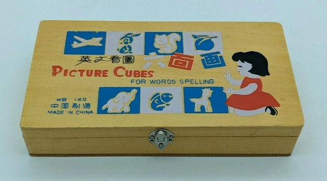 VINTAGE ANIMAL PICTURE Puzzle Cubes in Wood Storage Box Complete Set ...
