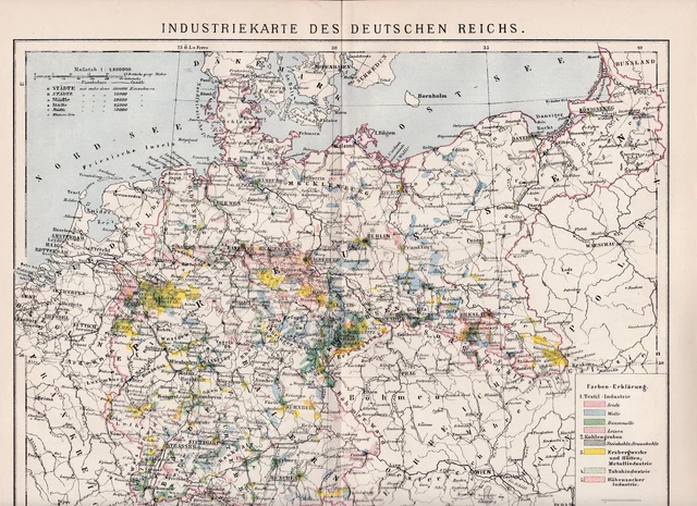 &ORIGINAL HISTORICAL BORDER colored map: industrial map of the German ...