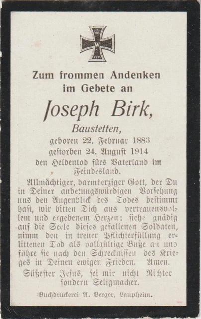 STERBEBILD TOTENZETTEL DES Soldaten Joseph Birk aus Baustetten EUR 6,00 ...