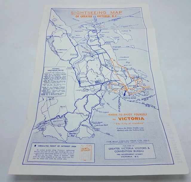 VTG. 1935 SIGHTSEEING Map of Greater Victoria BC Canada £4.83 - PicClick UK