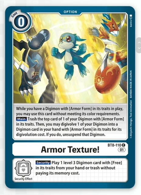ARMOR TEXTURE! BT8-110 C - Digimon Card Game New Awakening $1.00 - PicClick AU