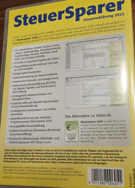 LIDL STEUERSPARER 2026 für 2025 Steuererklärung Download Code EUR 10,70 ...