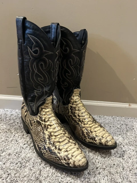 VINTAGE DAN POST Exotic Snake Skin Python Mens Western Cowboy Boots ...