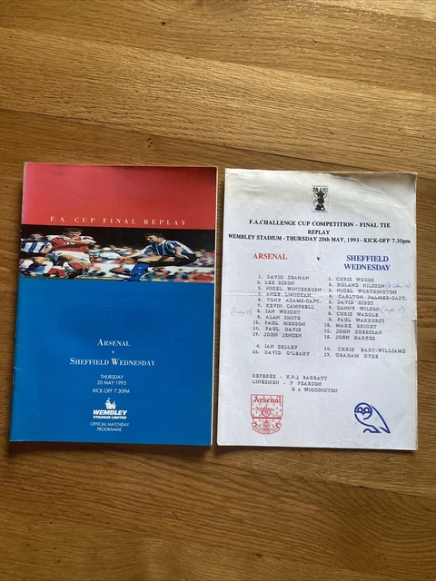1993 FA CUP Final Replay Arsenal v Sheffield Wednesday Programme & Team ...