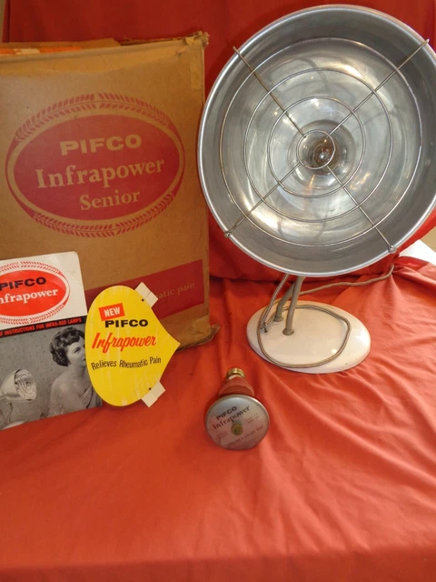 VINTAGE INDUSTRIAL PIFCO Lamp 1950s Infra Power Red Heater Light Boxed ...