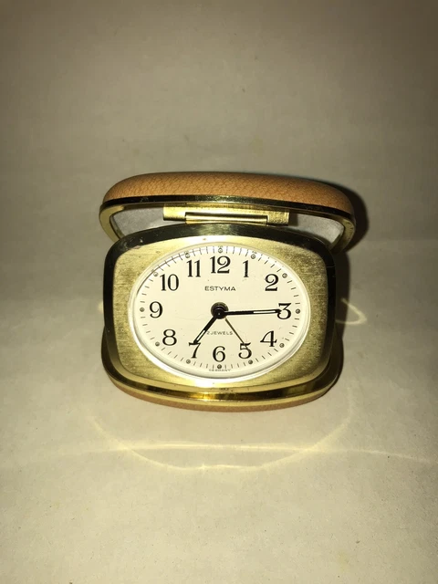 VINTAGE ESTYMA MECHANICAL Desk Travel Clock Watch With Case SPARE OF ...