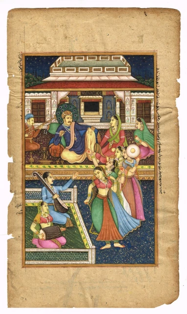 INDIAN MINIATURE PAINTING Of Mughal Emperor Watching Lady Dance Mughal ...