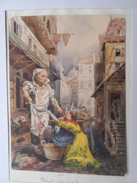 PEINTURE ANCIENNE SCÈNE de vie rue boucher signée 19ème cachet collection EUR 90,00 - PicClick FR
