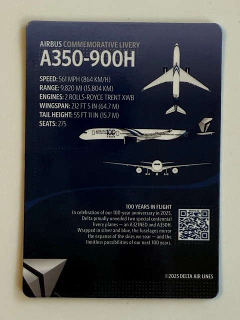 🔥SET OF 2025 Delta Trading Cards Limited Edition 100 Years A350 #77 ...