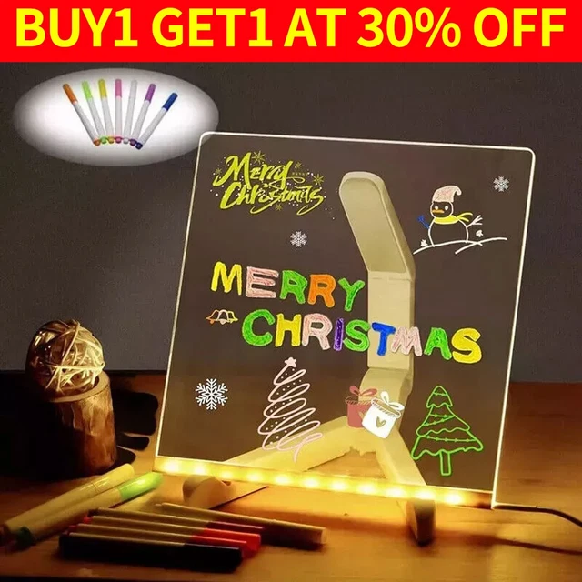 LED ACRYLIC MESSAGE Board Night Light Colorful Pens Erasable Drawing ...