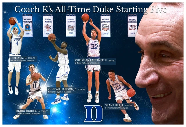 COACH K’S ALL-TIME DUKE STARTING FIVE 19”x13” COMMEMORATIVE POSTER £15. ...