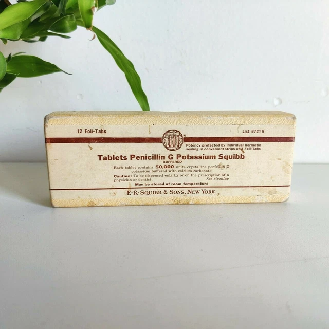 VINTAGE TABLETTES PÉNICILLINE G Potassium Squibb Carton Boîte USA CB274 ...