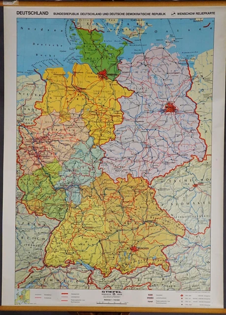 VINTAGE SCHOOL MAP Pull-Down Wall Chart Poster Germany FRG GDR £162.61 ...