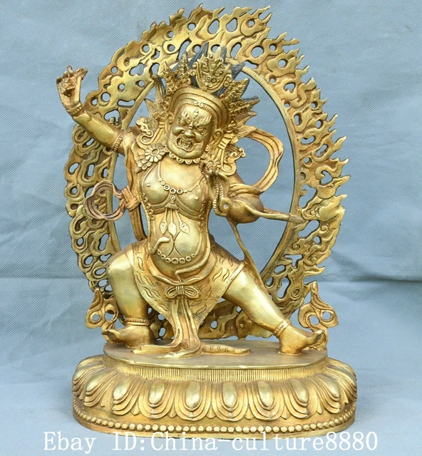 VIEUX BOUDDHISME TIBÉTAIN bronze plaqué or mahabharata Qi Dieu rétroéclairage EUR 270,00 ...